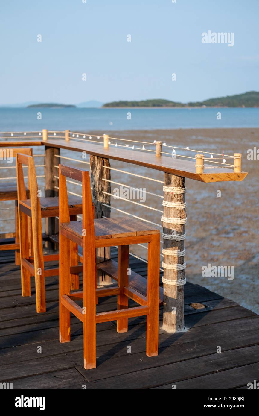Outdoor bar counter on the terrace, with view of the sea on the ...