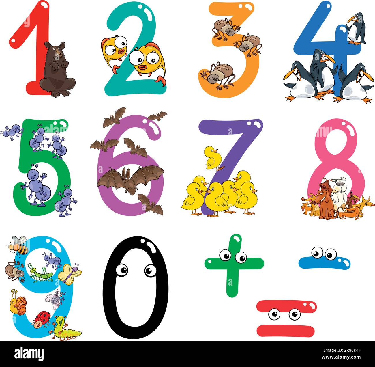 cartoon illustration of numbers from zero to nine with animals Stock ...