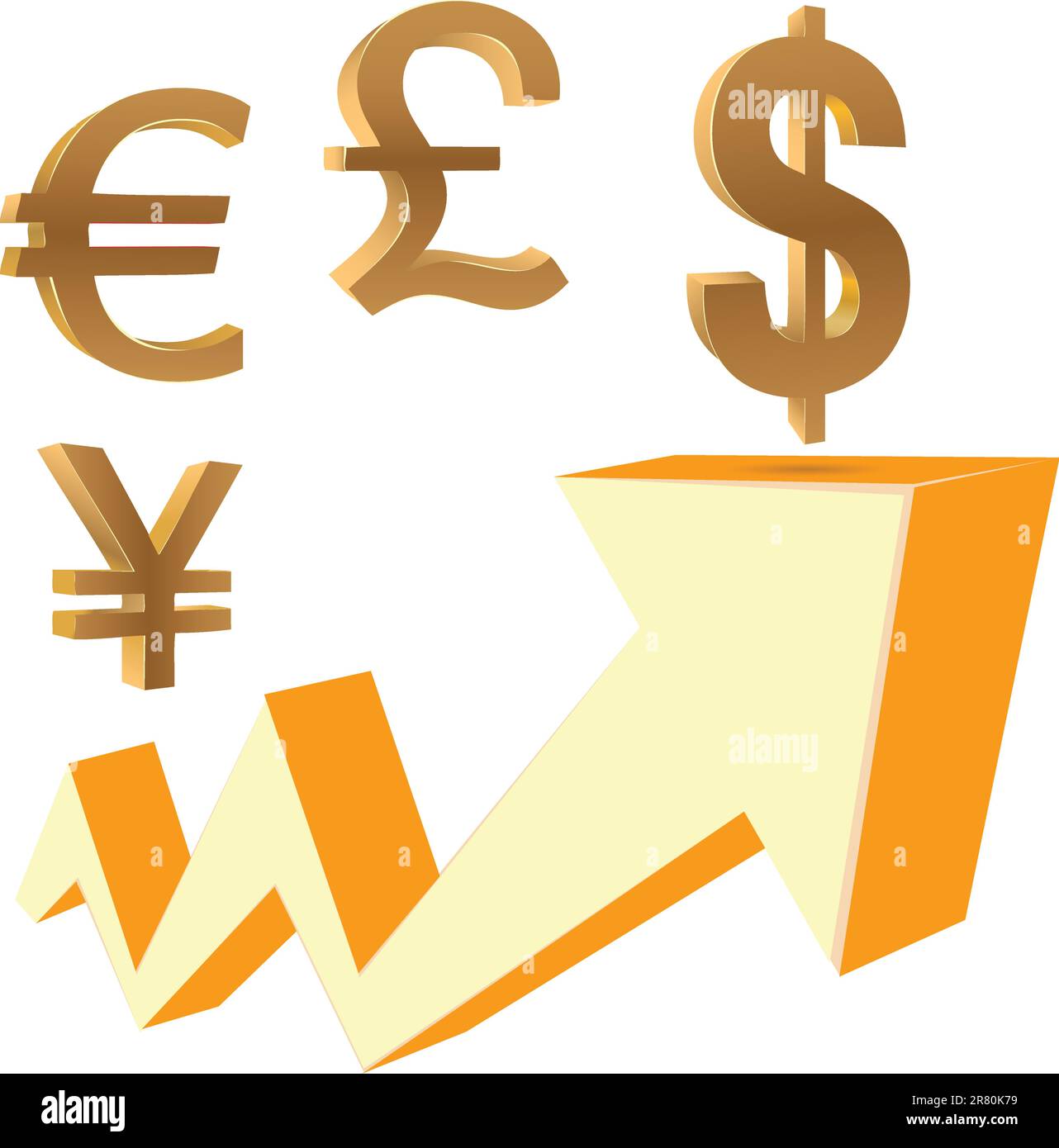 The dynamics of financial growth with currency symbols. Vector ...