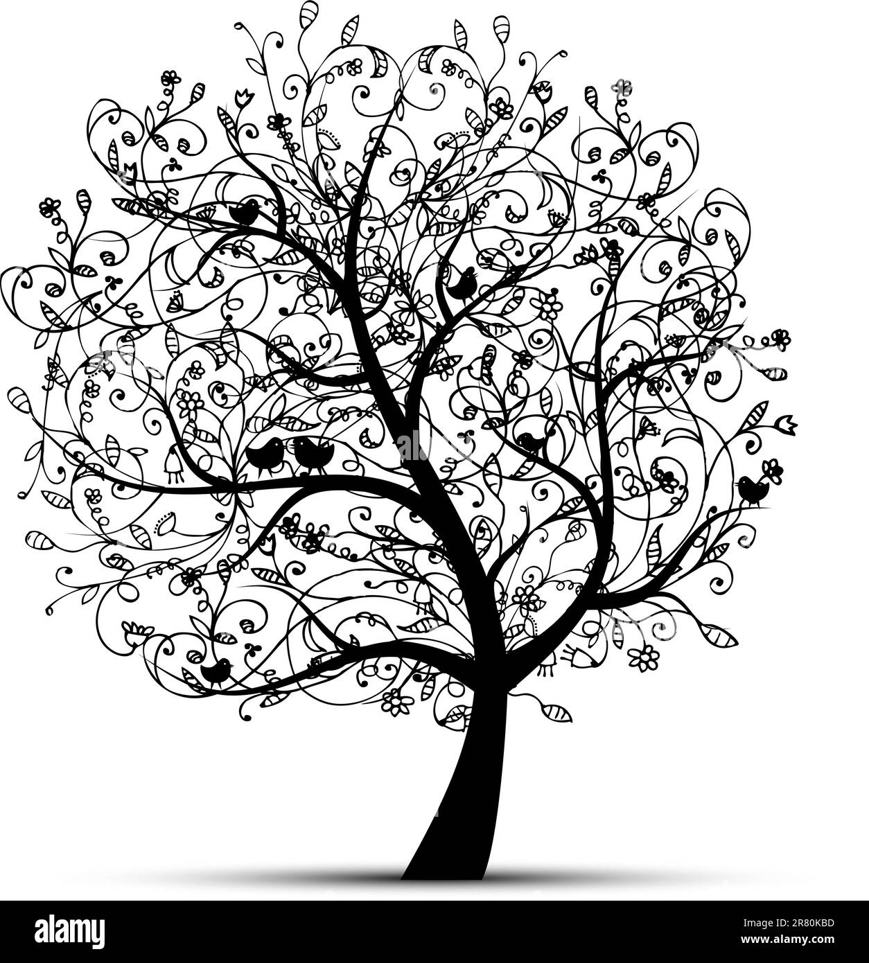 Art tree beautiful, black silhouette for your design Stock Vector Image ...