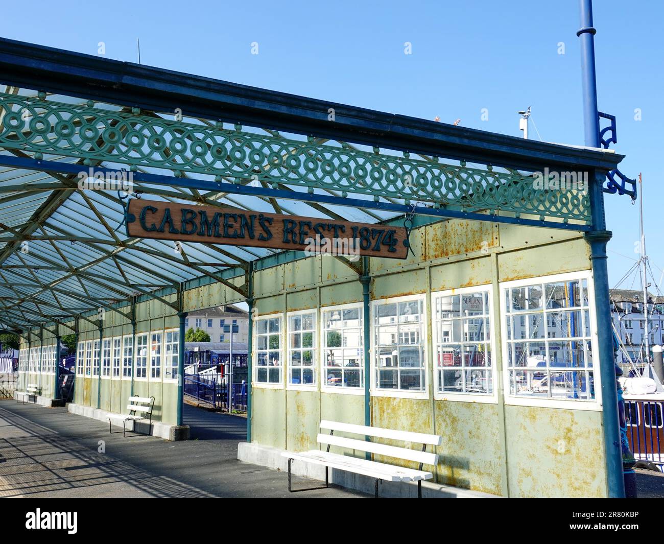Historic, single-storey, 10-bay cast-iron shelter with glazed roof ...