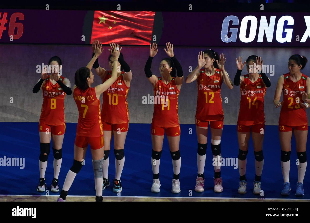 Hong Kong, China. 18th June, 2023. Players of China line up before a ...