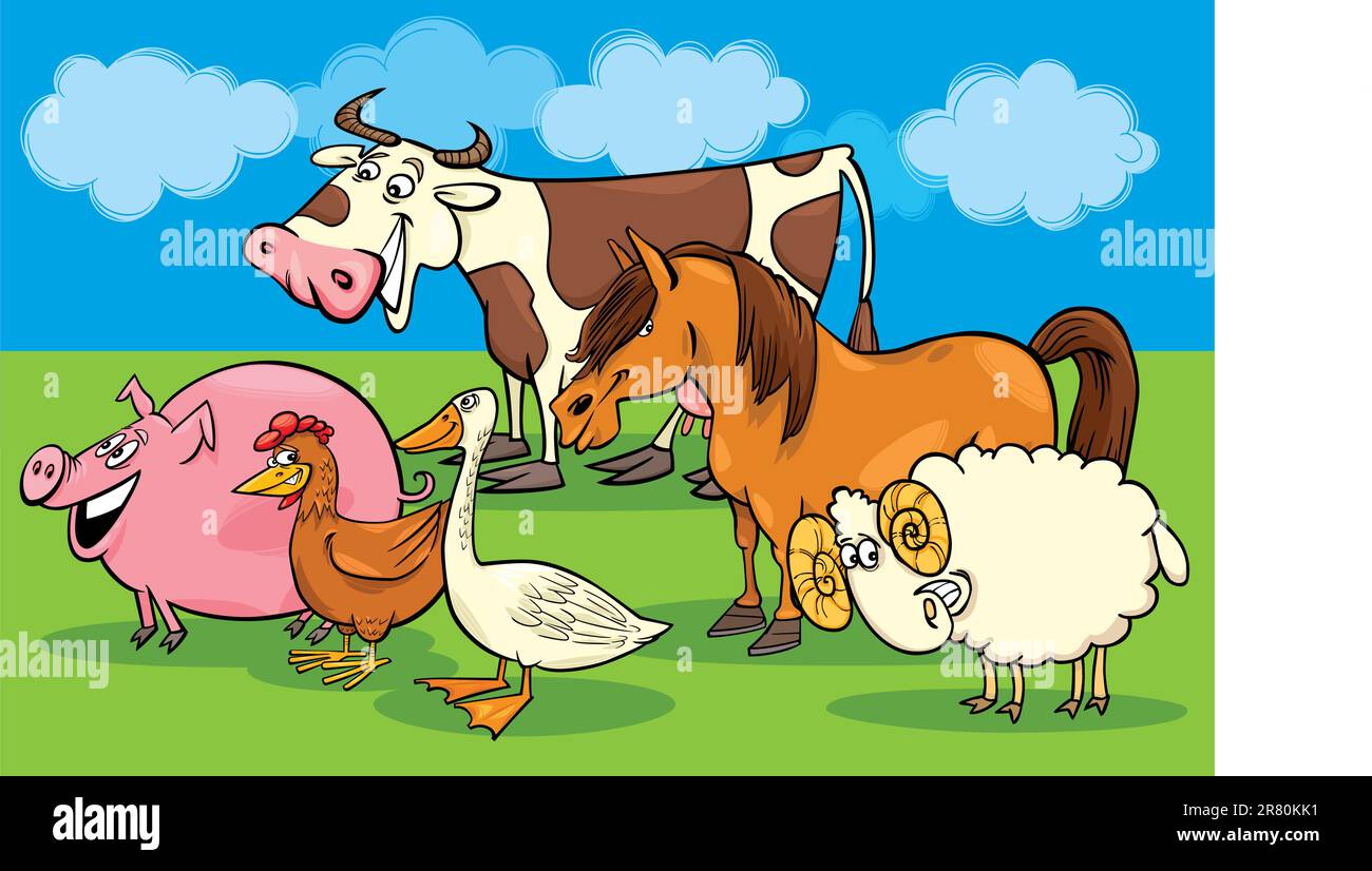 Cartoon illustration of funny farm animals group Stock Vector Image ...