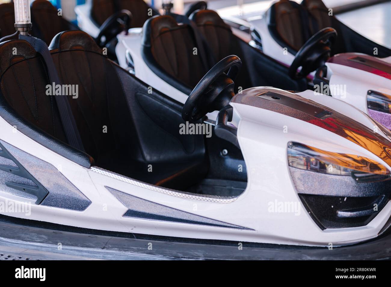 Bumper car at fun fair. Colorful electric cars in amusement park Stock ...