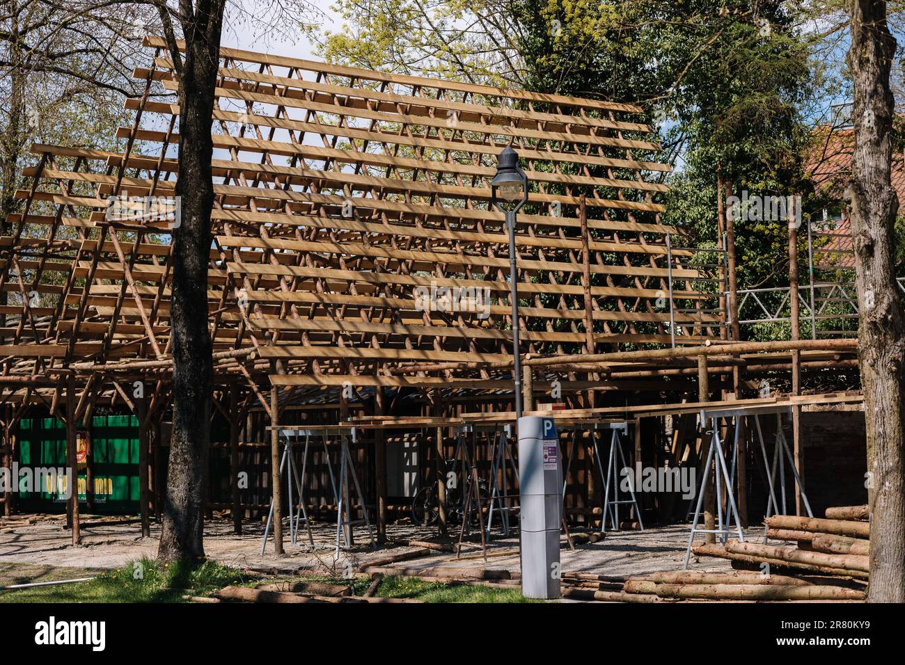Process of building wooden house in forest. Rustic old house Stock ...