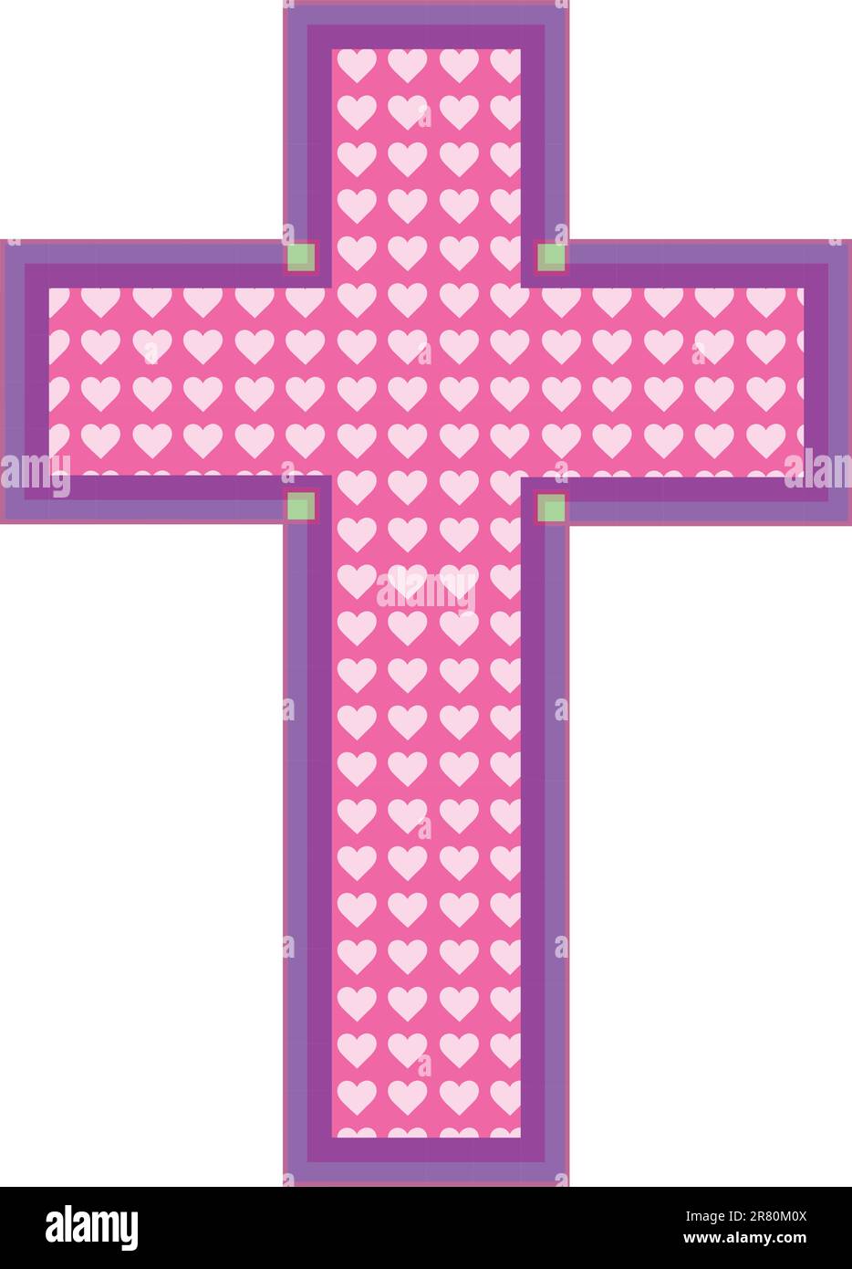 A pink color cross has heart cutouts in a paler shade of pink, with a ...