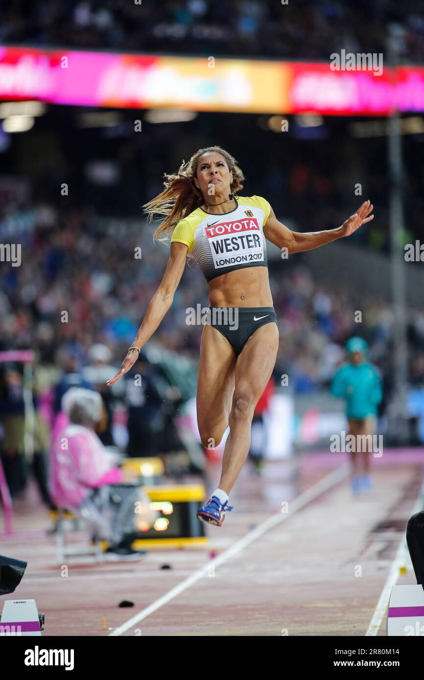 Alexandra Wester participating in the long jump at the World Athletics ...