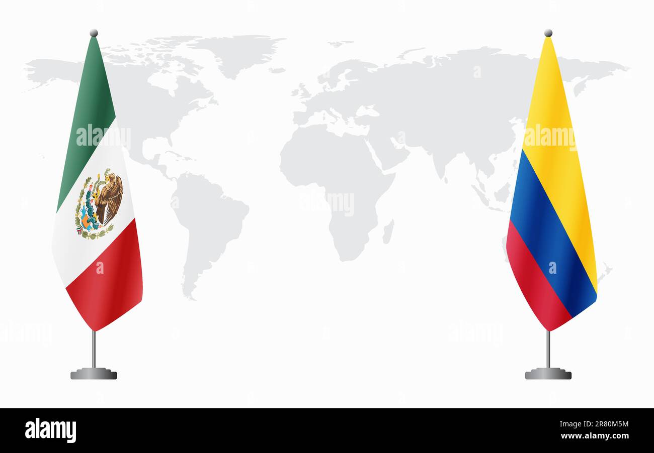 Mexico and Colombia flags for official meeting against background of ...