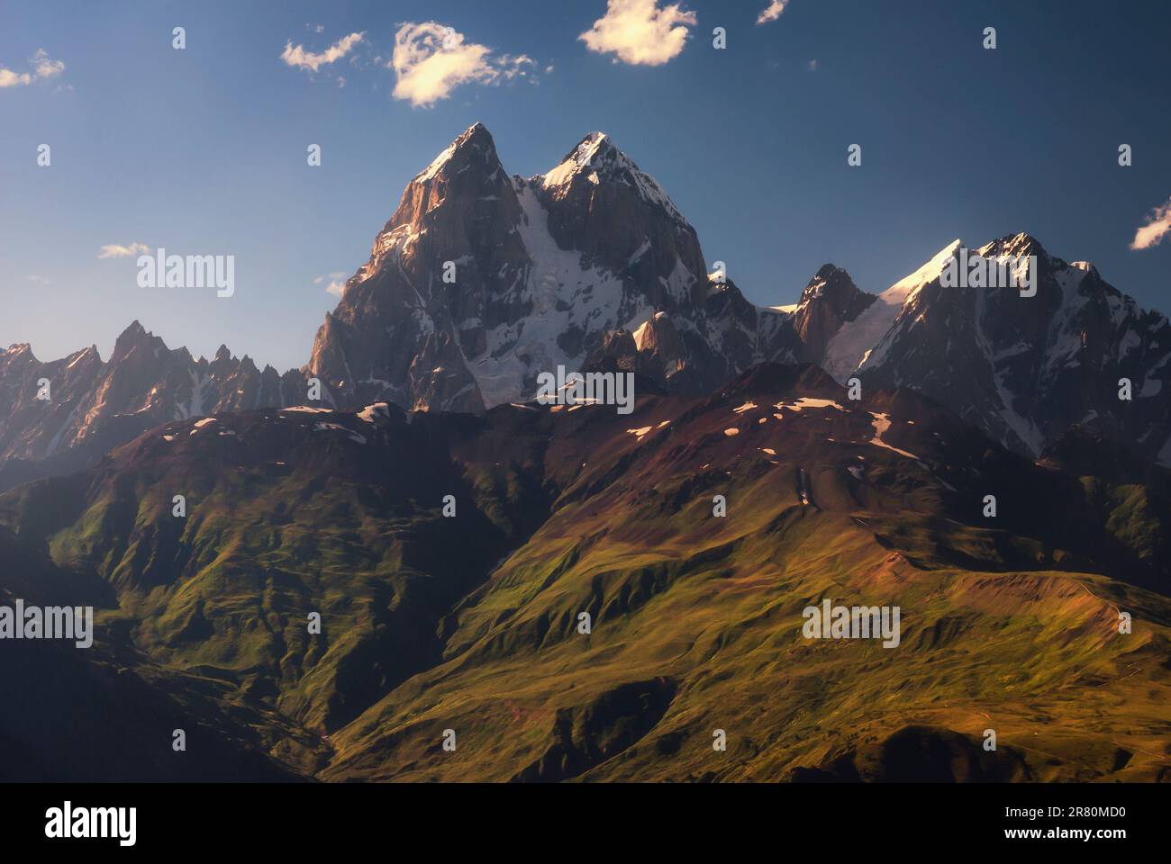 Mount Ushba. One of the most notable peaks of the Caucasus Mountains. Georgia Stock Photo - Alamy