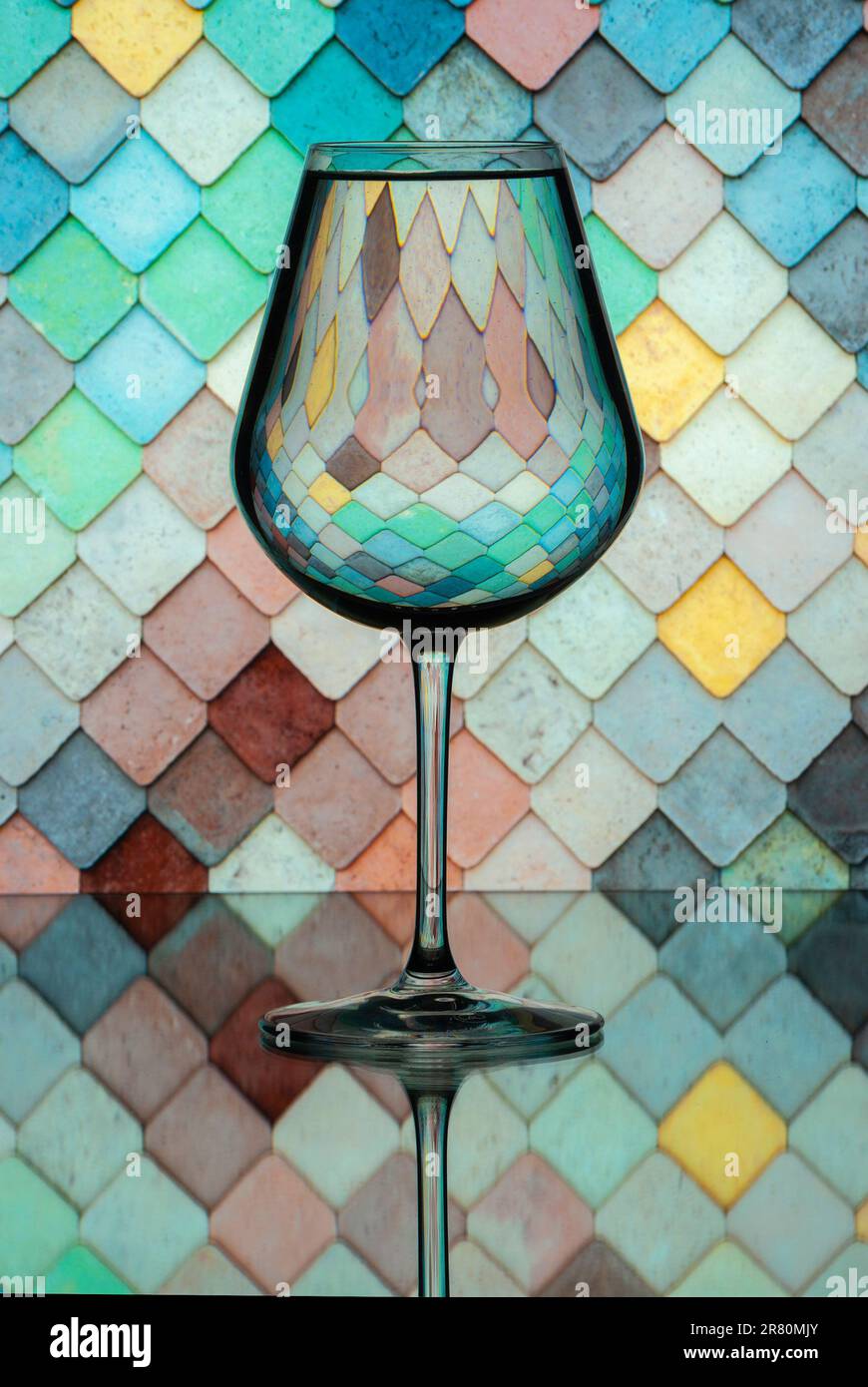 Pattern distortions seen through a glass of water. Still life Stock ...