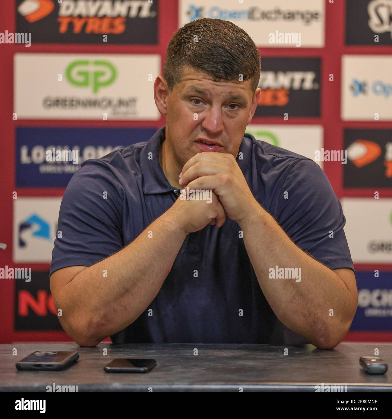 Matt Peet Head Coach of Wigan Warriors during the post match conference ...