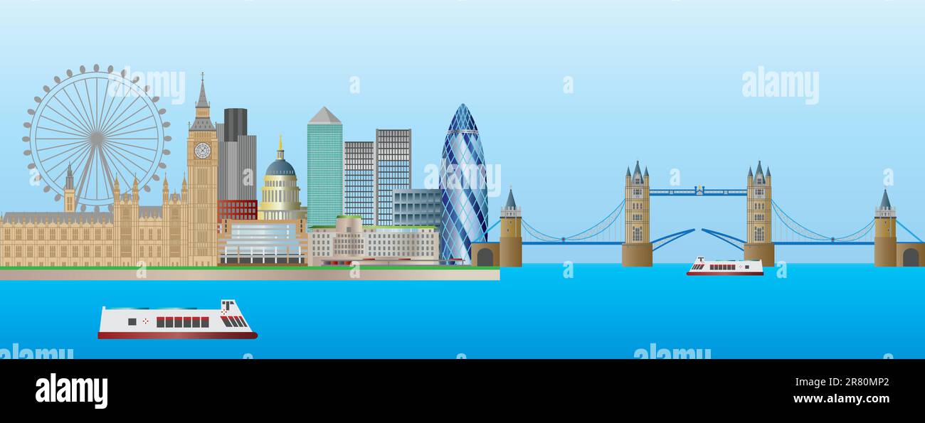 London England Skyline Panorama with Tower Bridge and Westminster Palace Illustration Stock ...