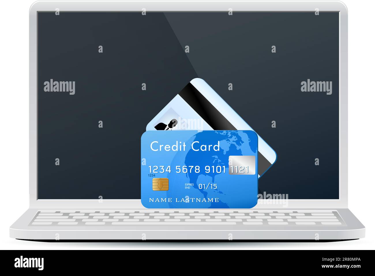 Modern Laptop with Bank Cards Isolated on White Background Stock Vector ...