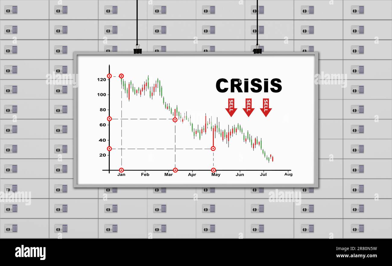 white board with drawing crisis chart on a deposit boxes background ...