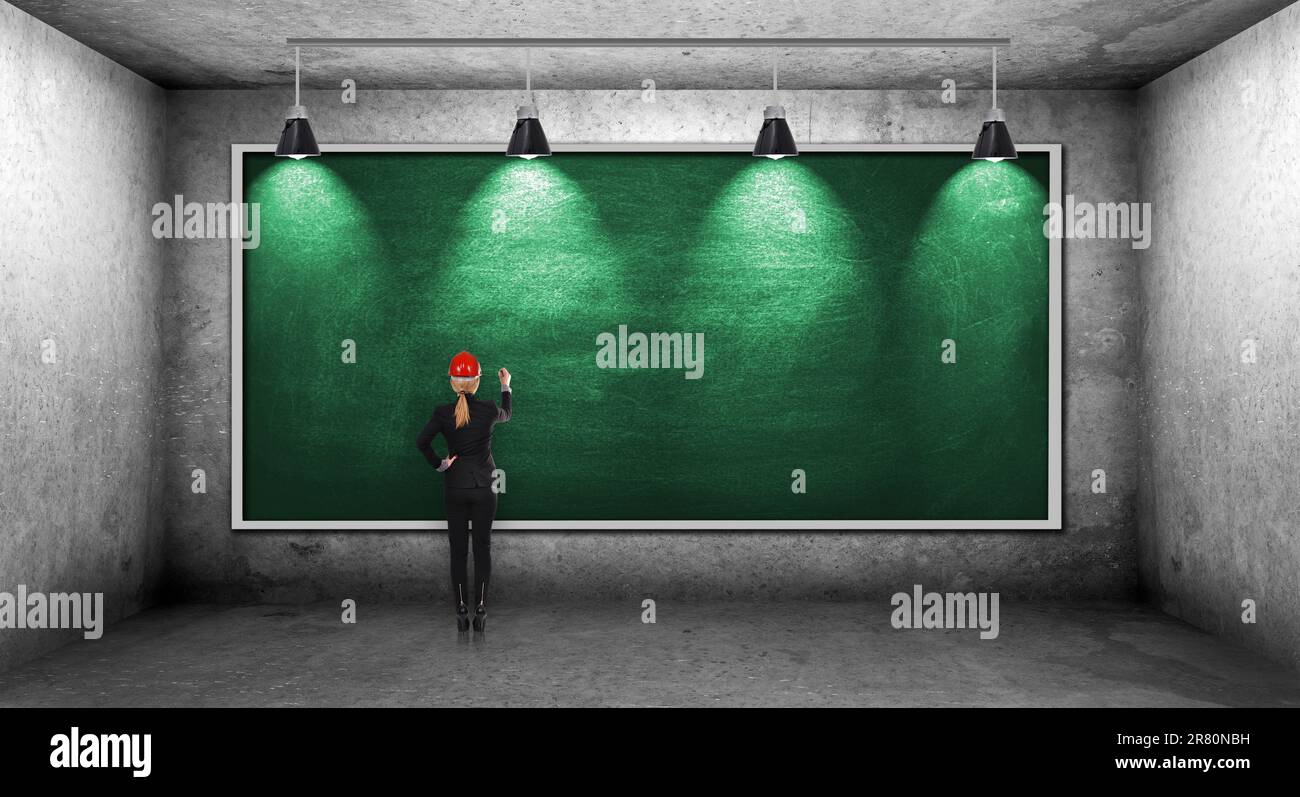 Woman drawing on chalk board hi-res stock photography and images - Alamy