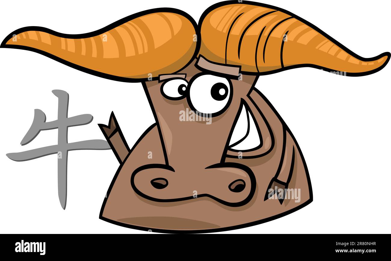 cartoon illustration of Ox Chinese horoscope sign Stock Vector Image ...