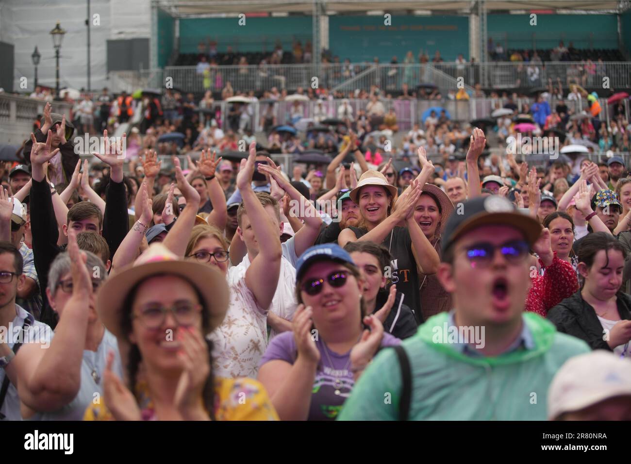 Crowds watching performers on stage during West End Live, a weekend of ...