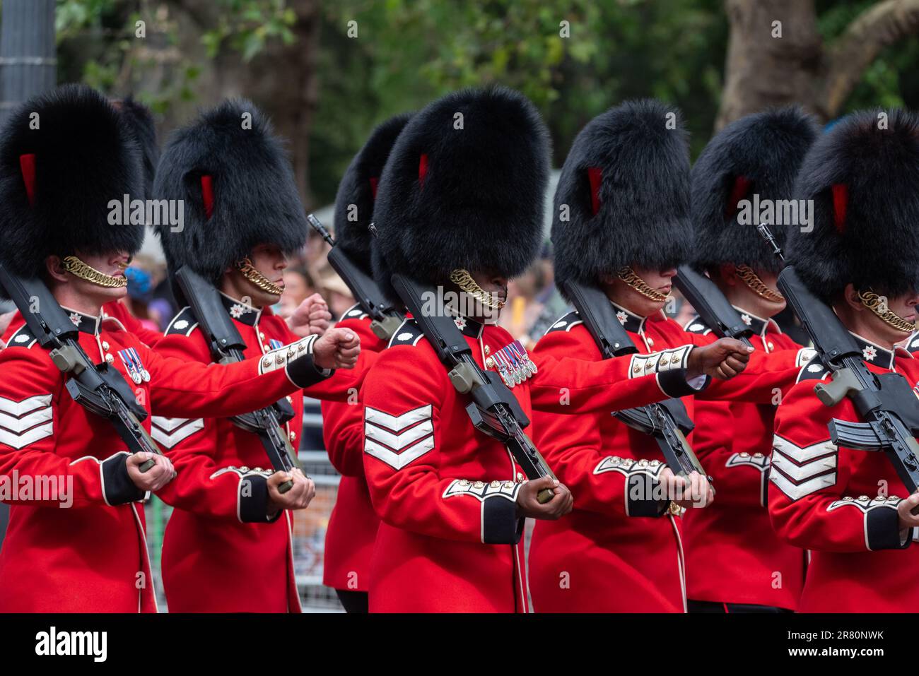 Coldstream Guards marching at Trooping the Colour in The Mall, London ...