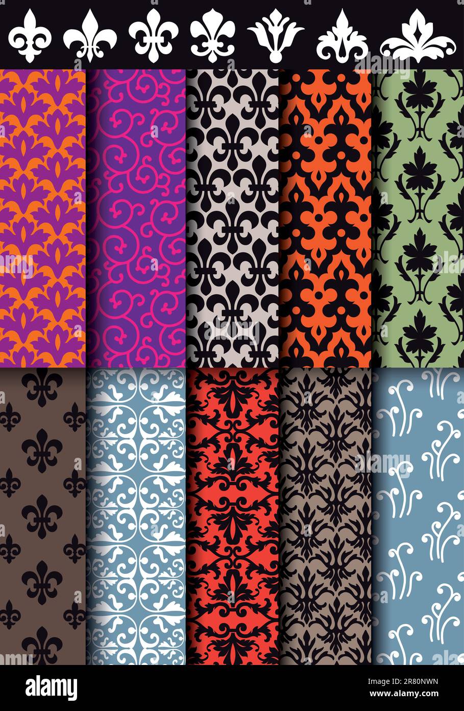set of seamless baroque patterns, vector background Stock Vector Image ...