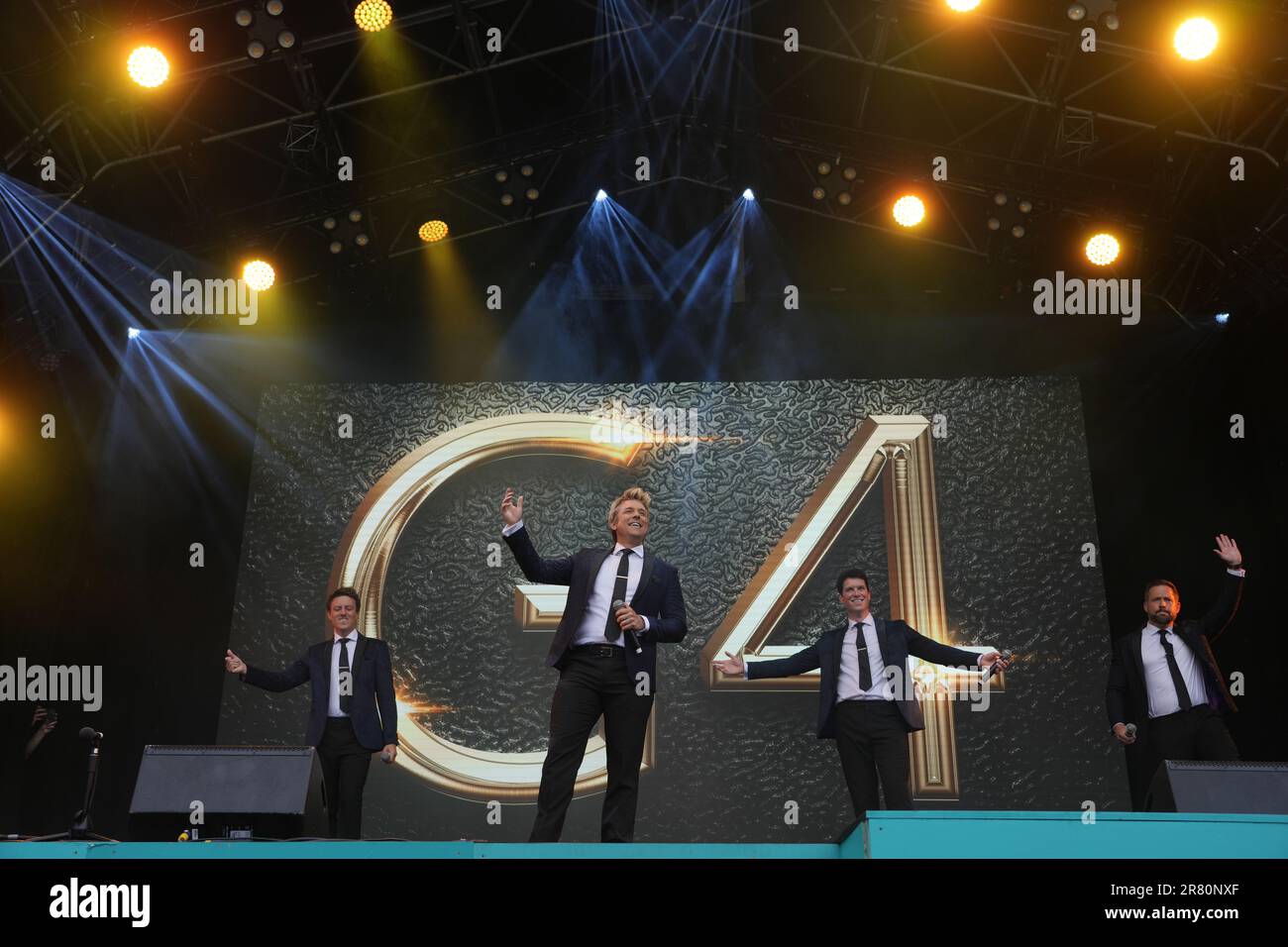 G4 performing on stage during West End Live, a weekend of free live ...