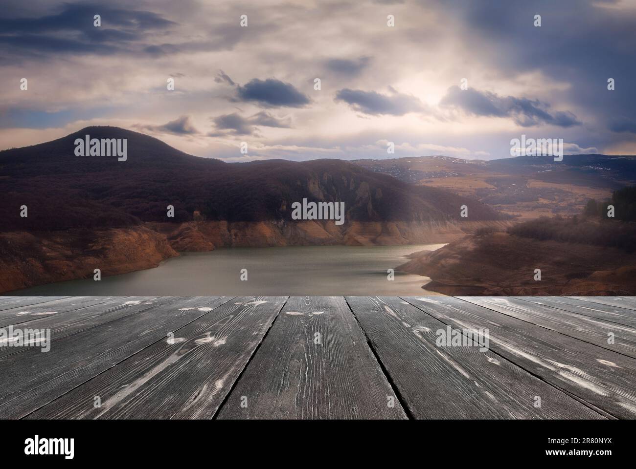 Empty wooden table in nature outdoor. Natural template landscape Stock ...