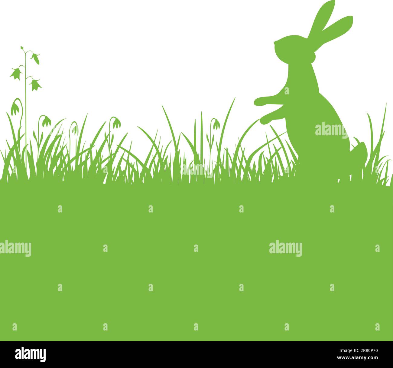 Easter green background, bunny or rabbit sitting in the meadow with ...