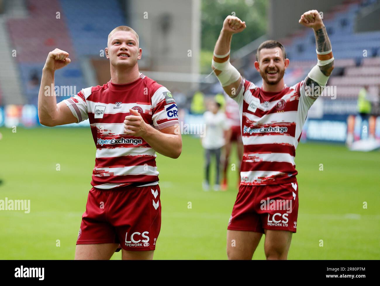 Wigan Warriors’ Morgan Smithies (left) celebrates following the Betfred ...