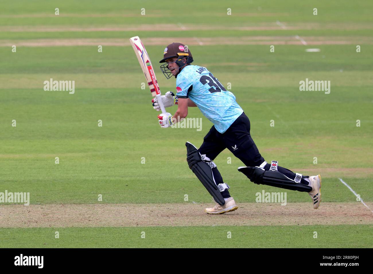 London, UK. 18th June, 2023. Surrey's Tom Lawes batting as Surrey take ...