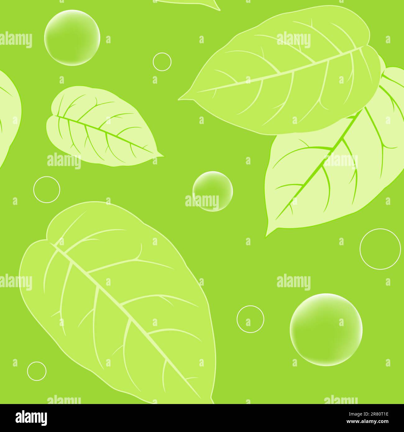 vector green seamless pattern with leaves and bubbles Stock Vector ...