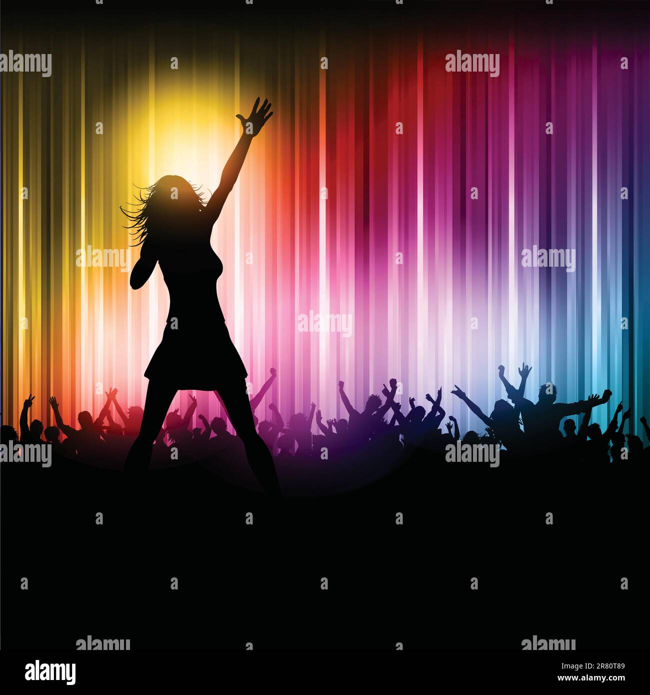 Silhouette of a singer performing in front of a crowd Stock Vector ...