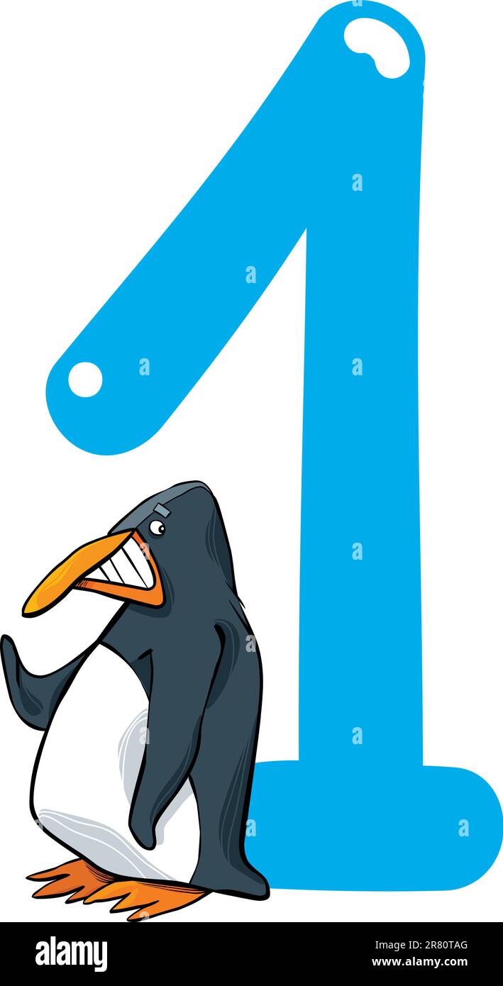 cartoon illustration with number one and penguin Stock Vector Image ...