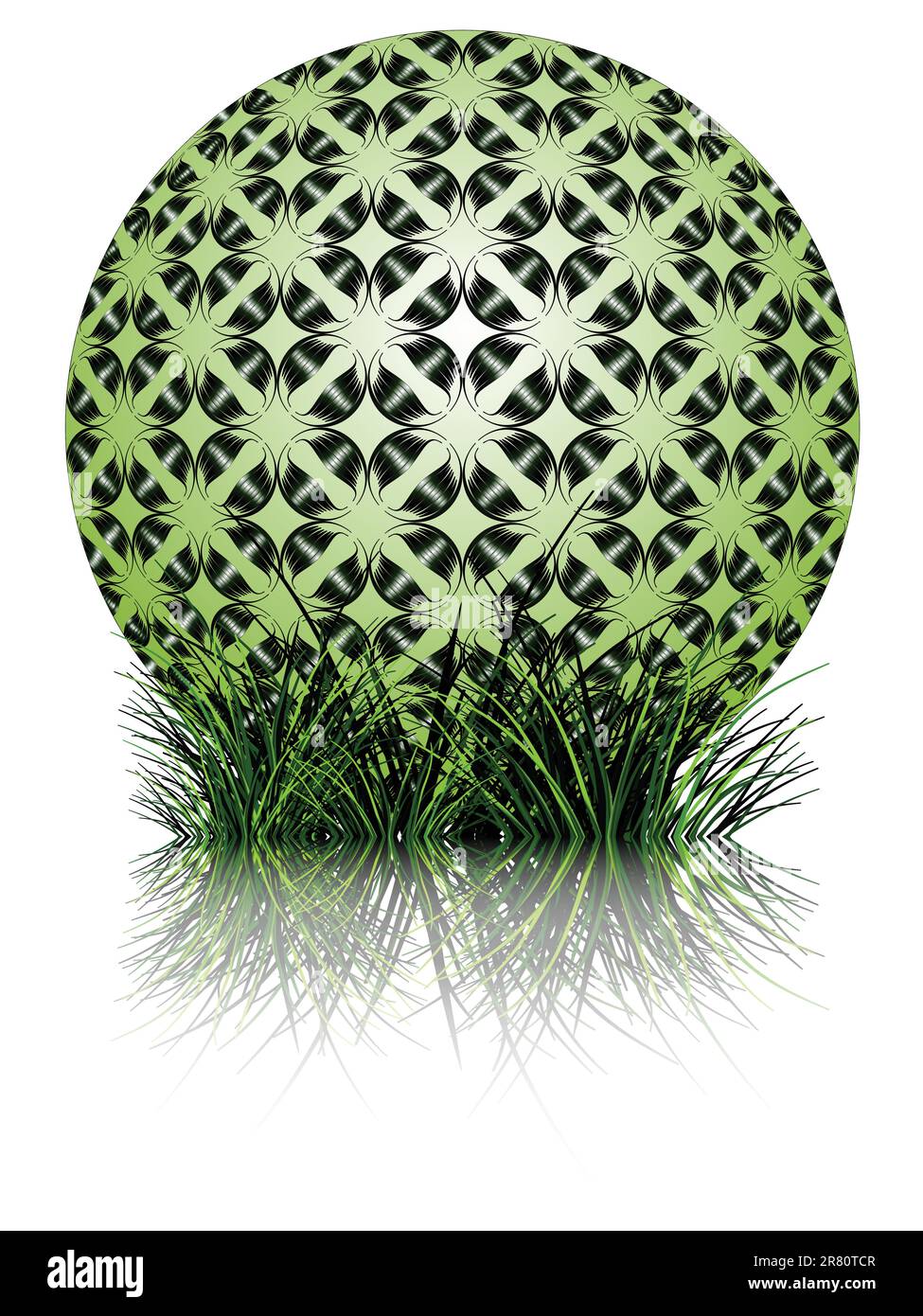 green bubble and grass reflected against white background; abstract ...