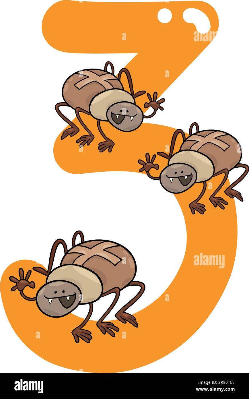 cartoon illustration with number three and spiders Stock Vector Image ...