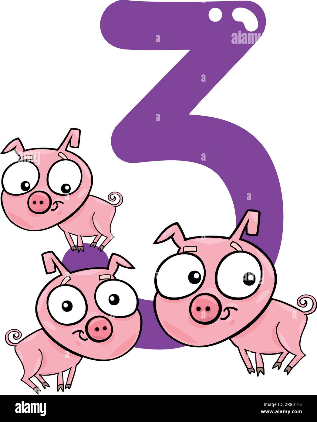 cartoon illustration with number three and pigs Stock Vector Image ...