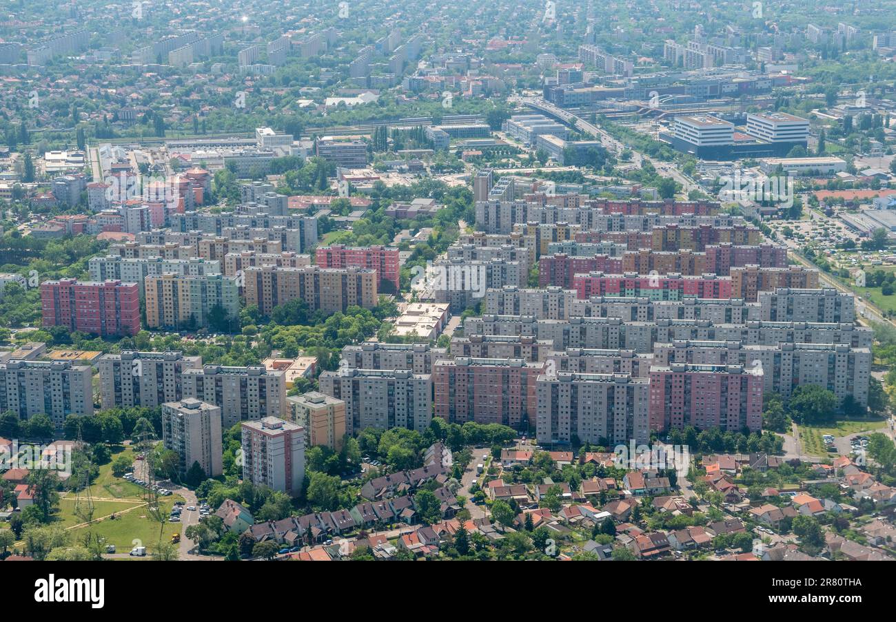 Rows of residential panel buildings in Ujhegy neighborhood of Budapest ...
