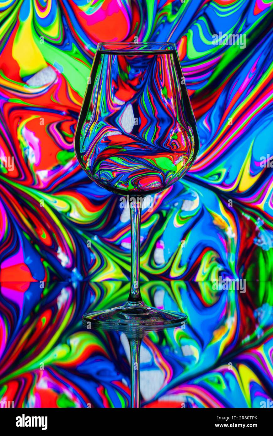Pattern distortions seen through a glass of water. Still life Stock ...