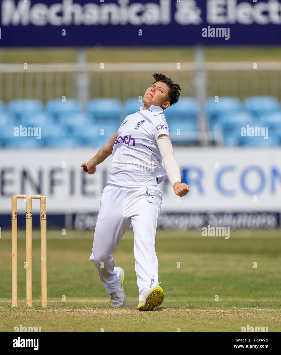 Issy Wong bowling for England against Australia A in a 3 day warm up ...
