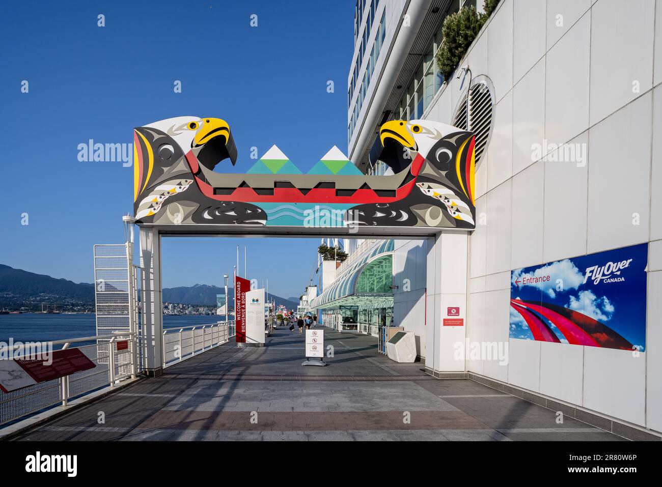 Indigenous artwork arch with two Bald eagles at entrance to Canada ...