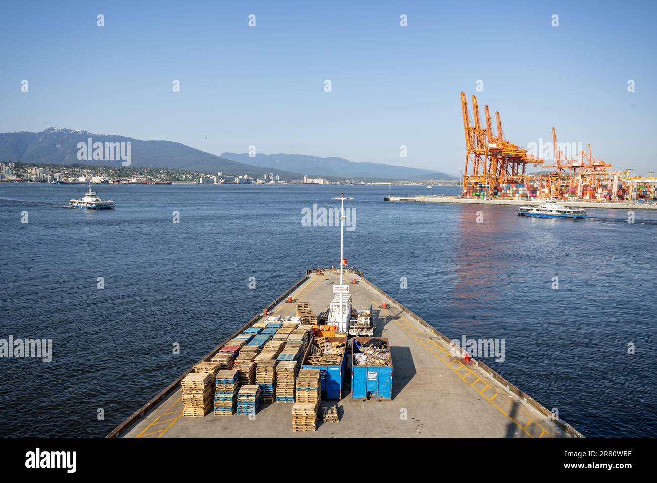 Container port and ferries seen from the tip of Canada Place, Vancouver ...