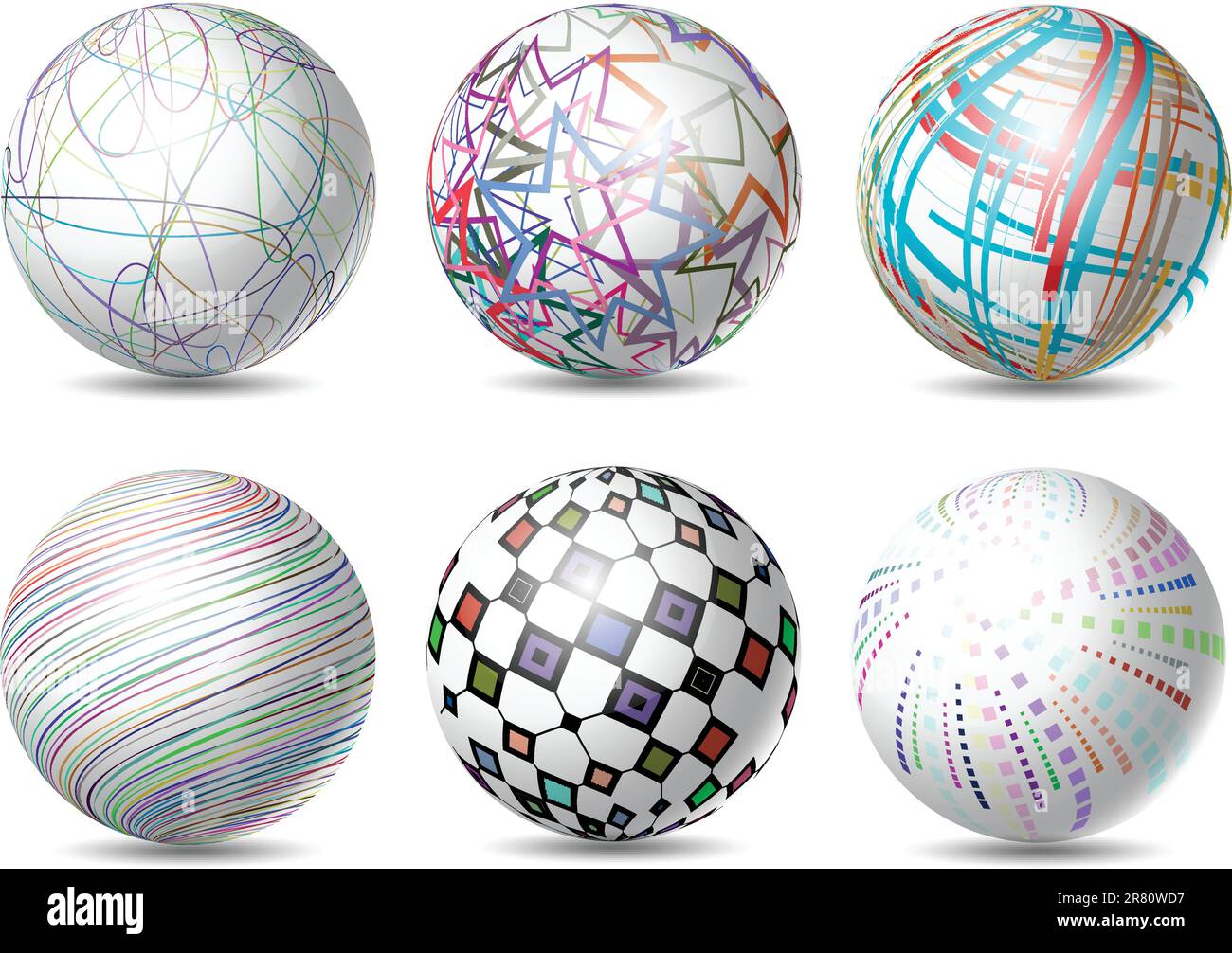 Collection of six spheres with various abstract designs Stock Vector ...