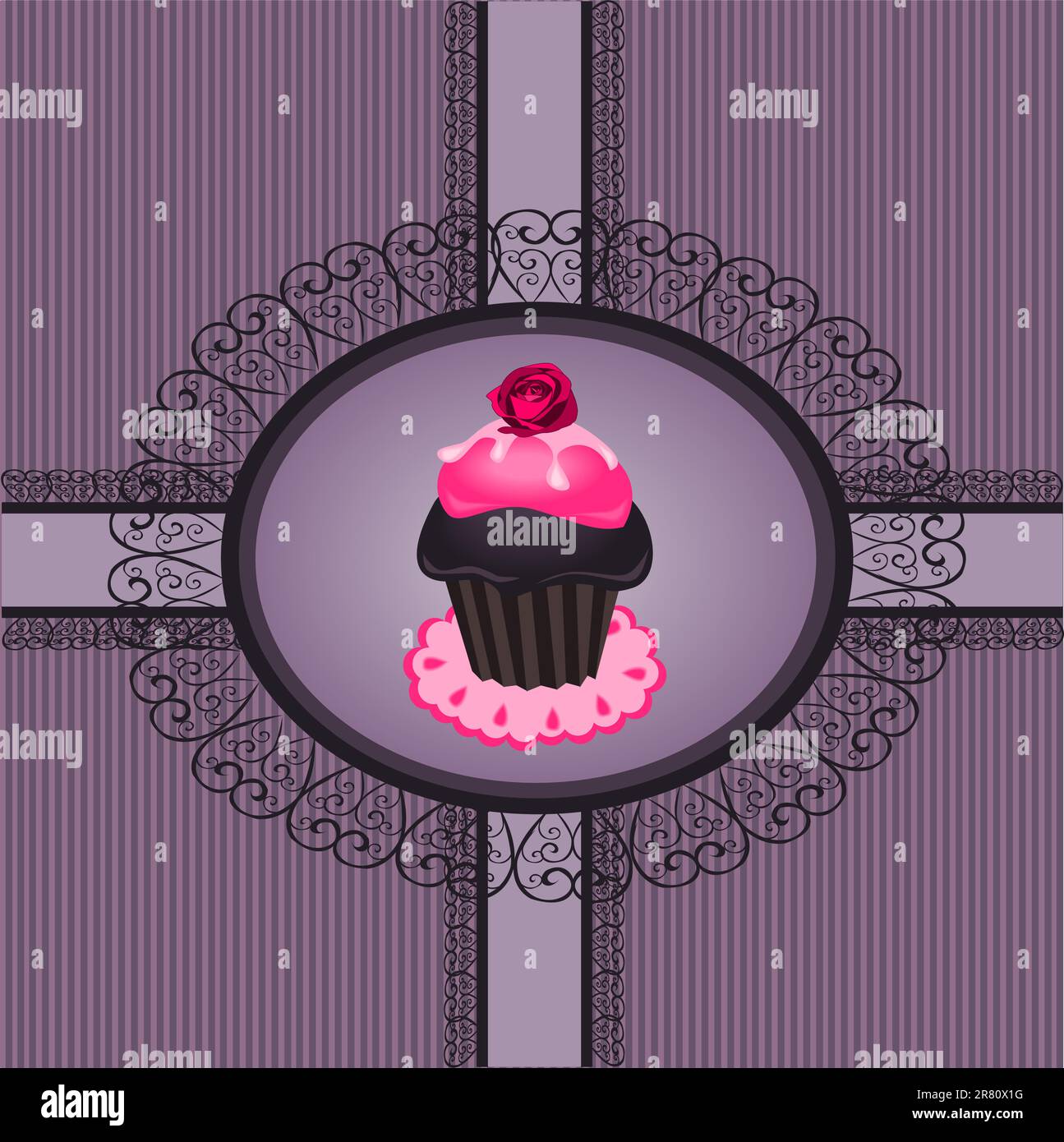 Illustration of vintage with lace frame and cupcake Stock Vector Image & Art - Alamy