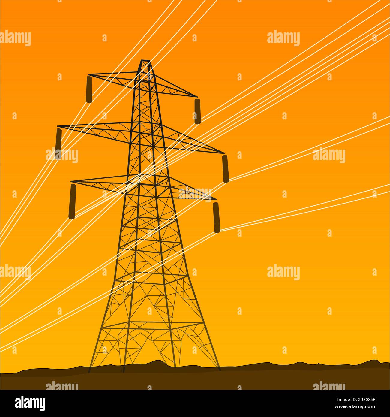 High Voltage Electricity Tower Illustration on Orange background Stock ...