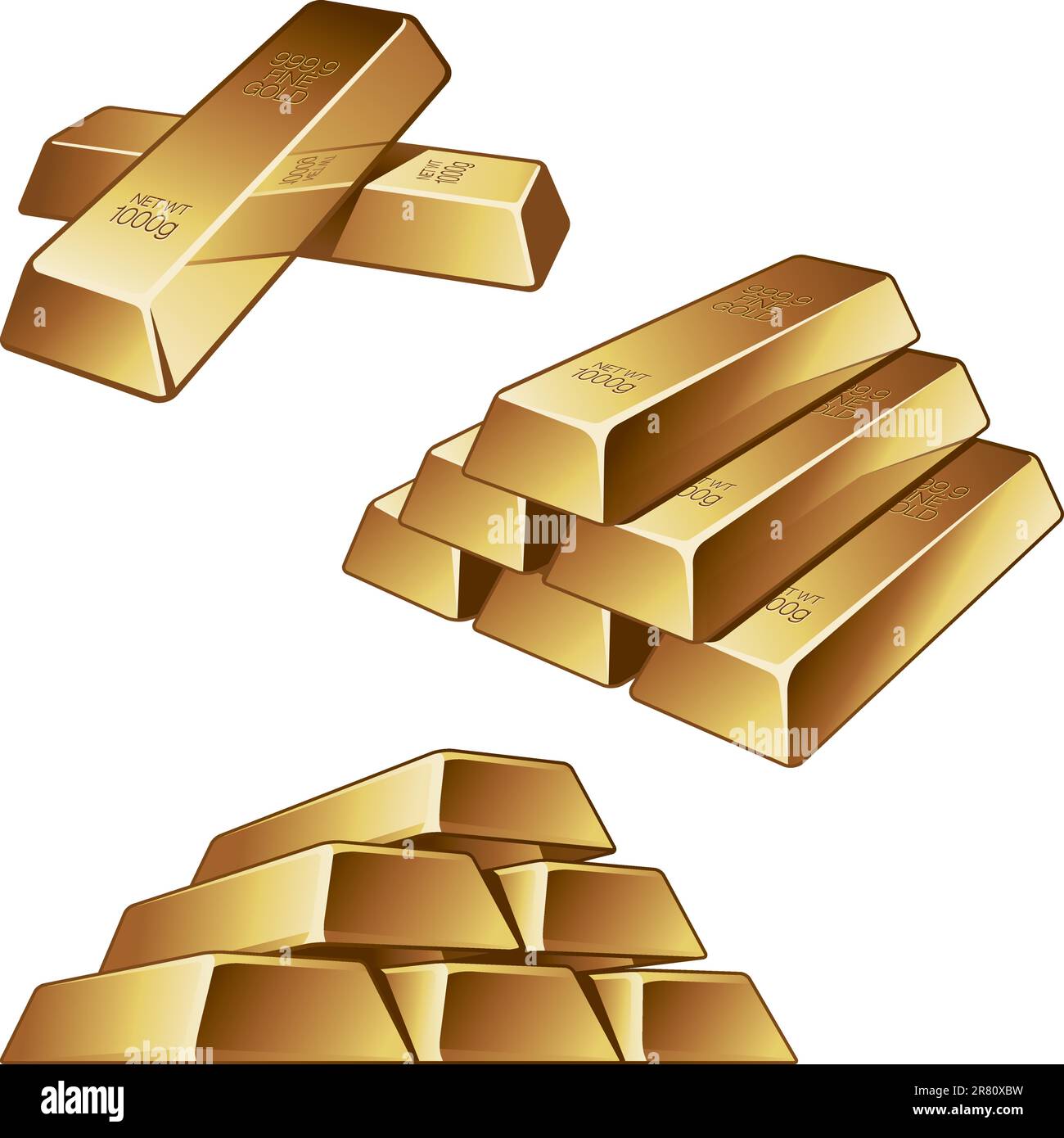 Three groups of gold bars on white background. Vector illustration ...