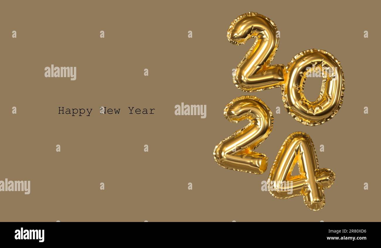 2024 New Year. 3D illustration of numbers 2024. beige background, gold ...
