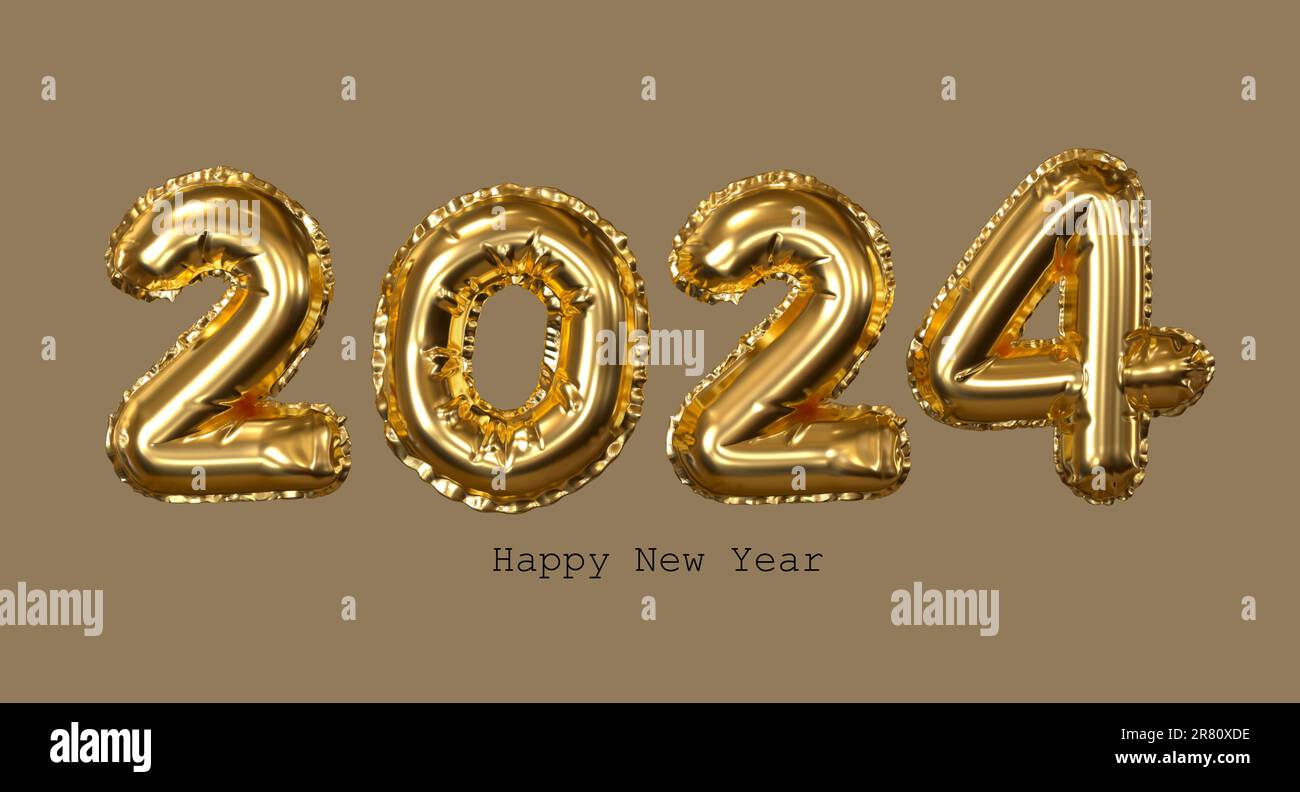 2024 New Year. 3D illustration of numbers 2024. beige background, gold ...