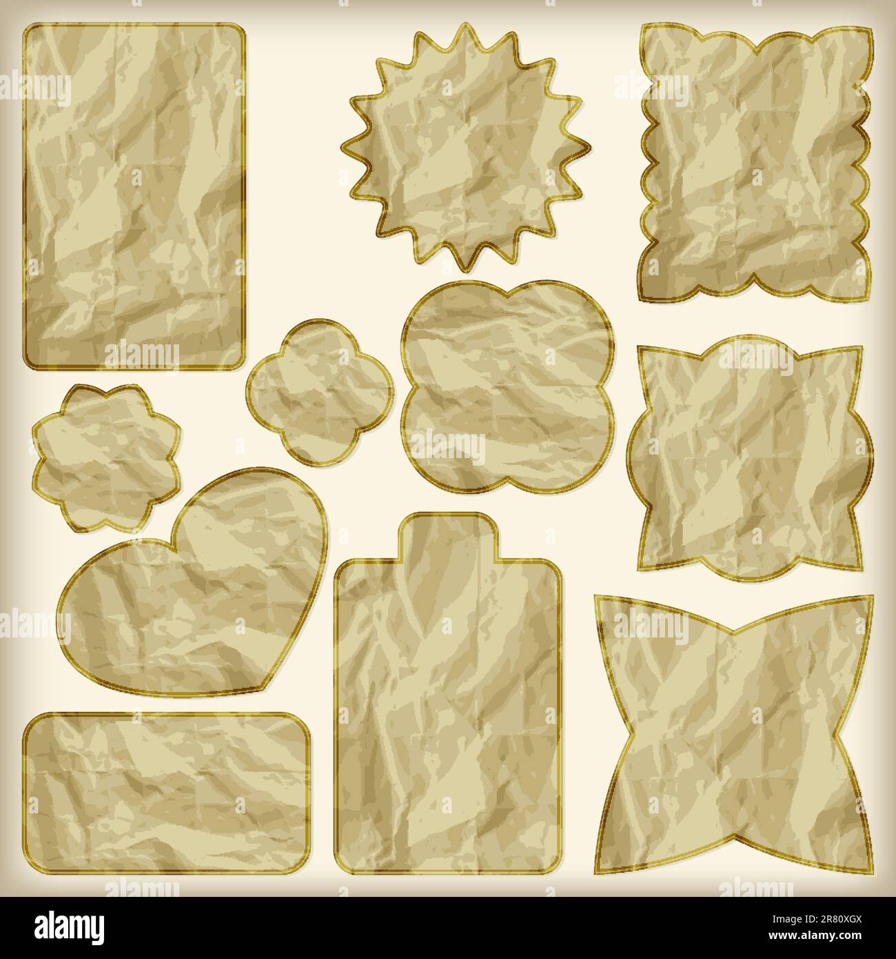 set of foil cut golden shiny vintage tags, crumpled paper texture Stock ...