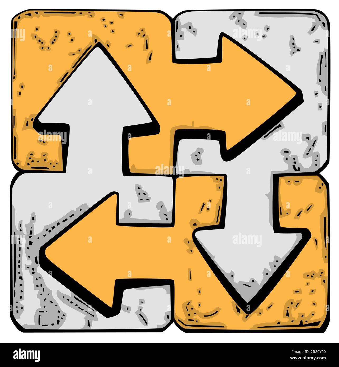 Four arrows going around and into each other: green and yellow Stock ...