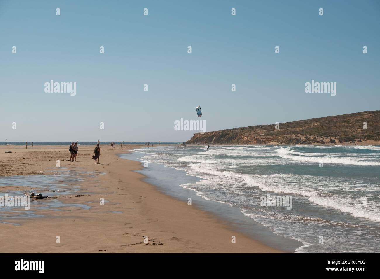 Different wake boarders surfing in the sea at the Prasonisi Beach at ...
