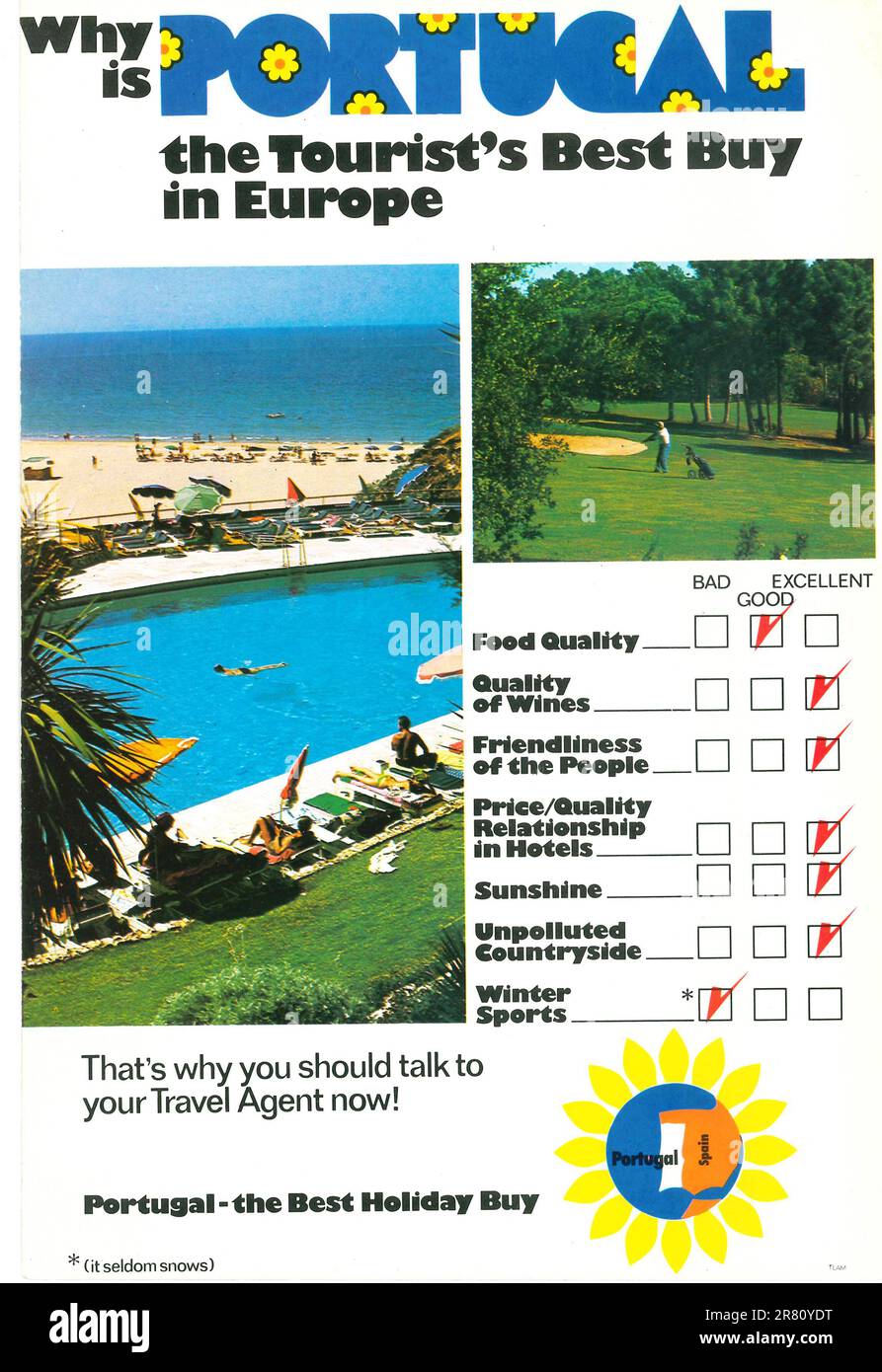 Portugal tourist destination advert in a magazine 1977 Stock Photo - Alamy