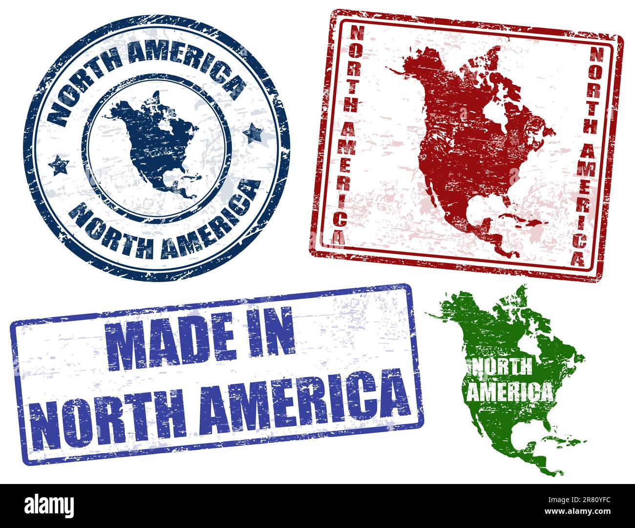 Set of grunge rubber stamps with the text North America written inside ...
